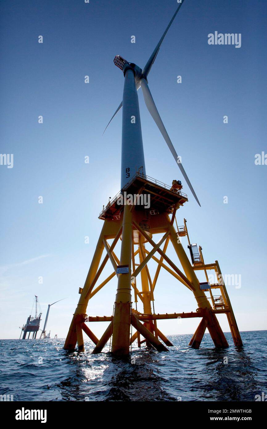 FILE - In this Monday, Aug. 15, 2016 file photo one of Deepwater Wind's ...