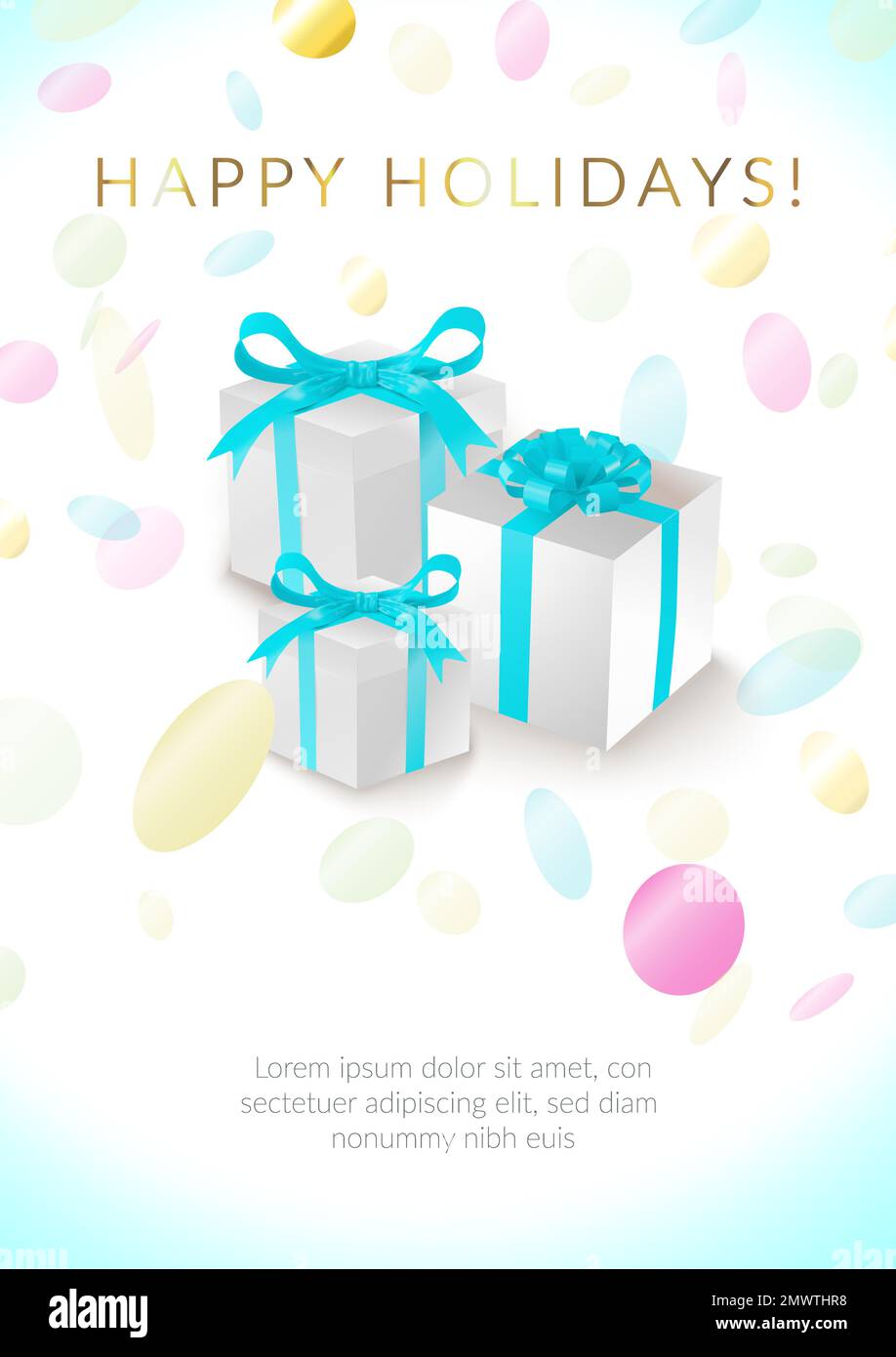 Fun celebration vertical poster design with colorful round confetti and ...