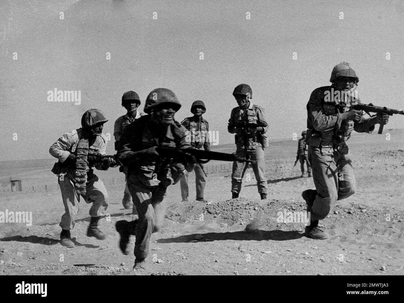 Egyptian paratroops take part in the army maneuvers in the desert ...
