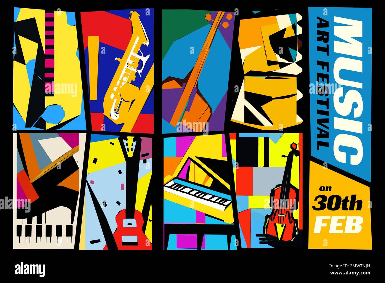Music and Art Festival. Vector illustration of a set of abstract jazz ...