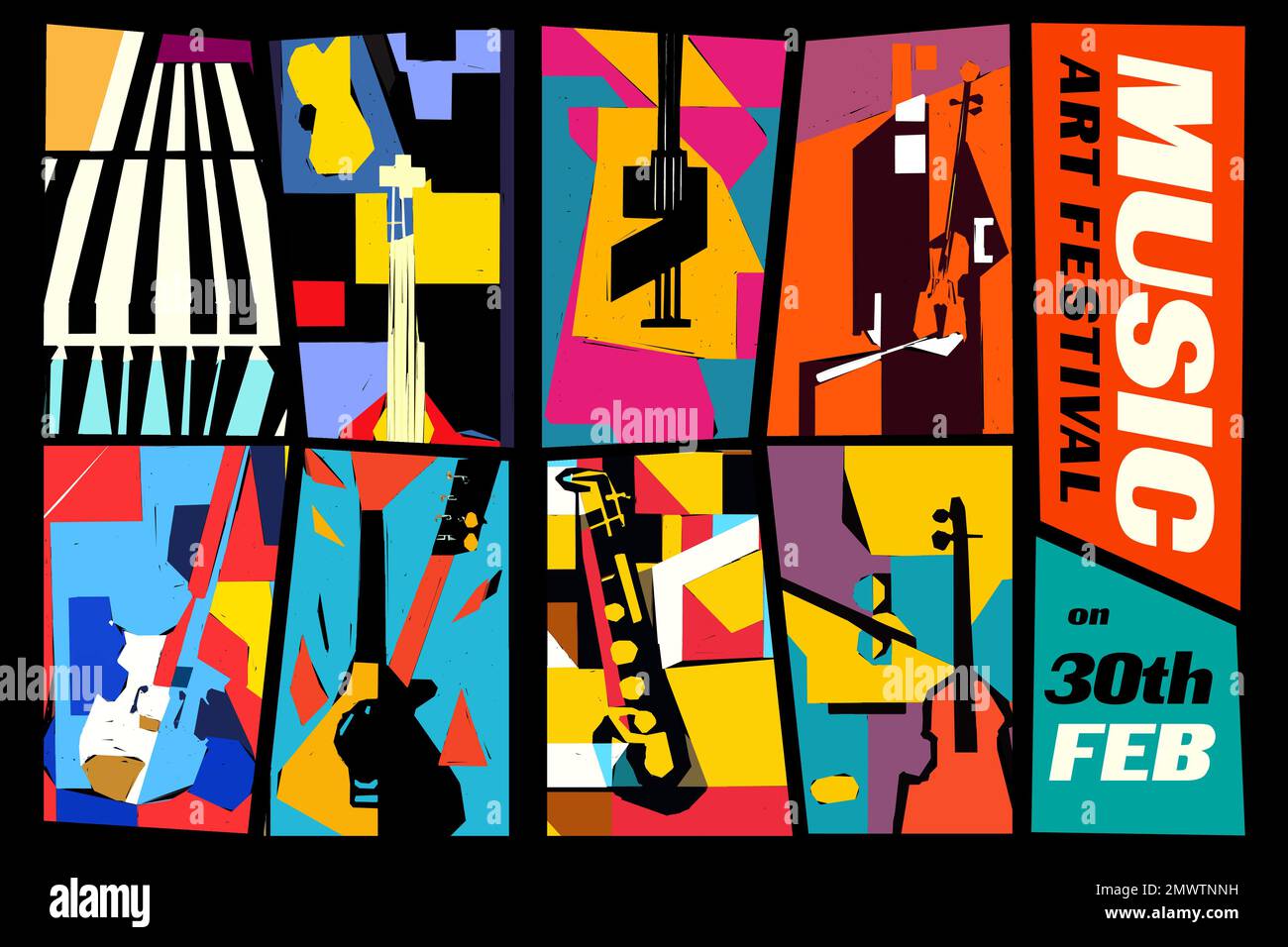 Music and Art Festival. Vector illustration of a set of abstract jazz ...