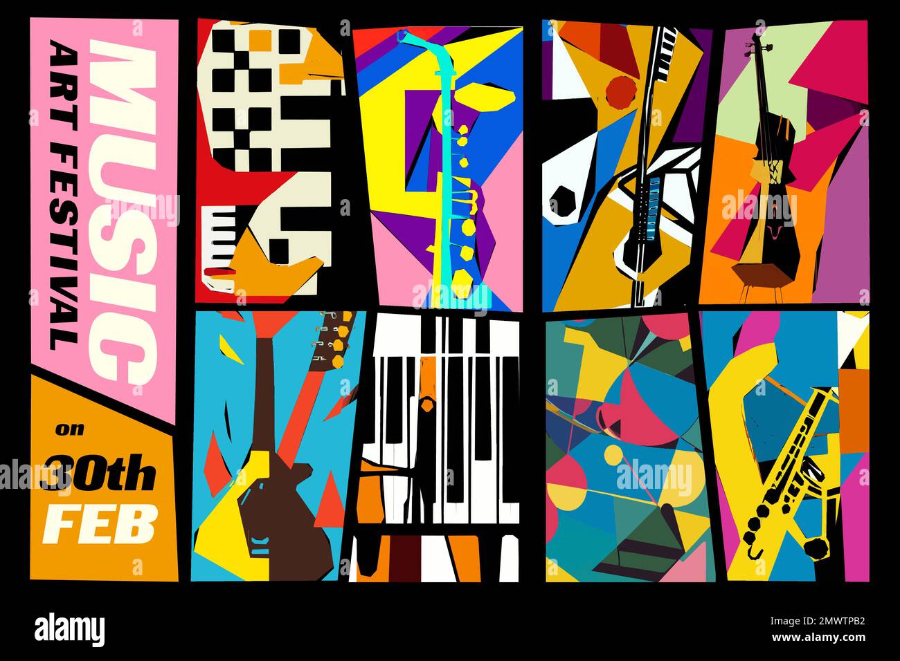 Music and Art Festival. Vector illustration of a set of abstract jazz ...