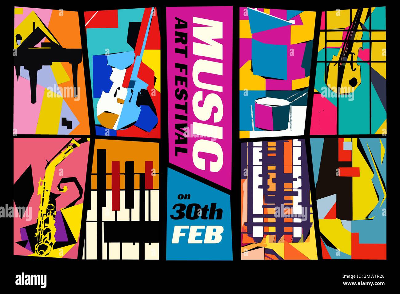 Music and Art Festival. Vector illustration of a set of abstract jazz ...