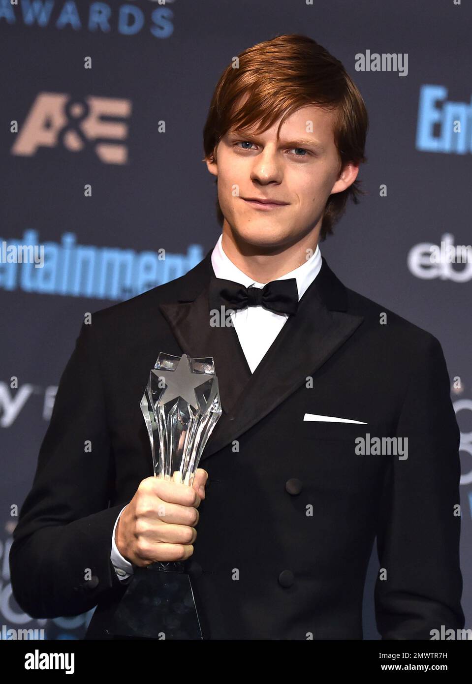Lucas Hedges poses in the press room with the award for best young ...