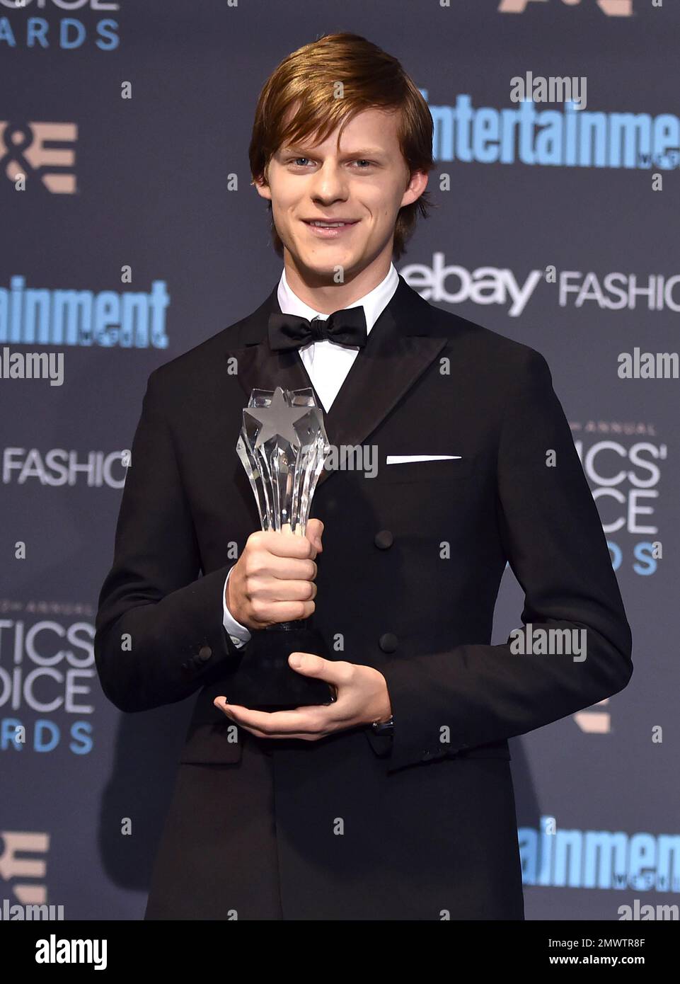Lucas Hedges poses in the press room with the award for best young ...