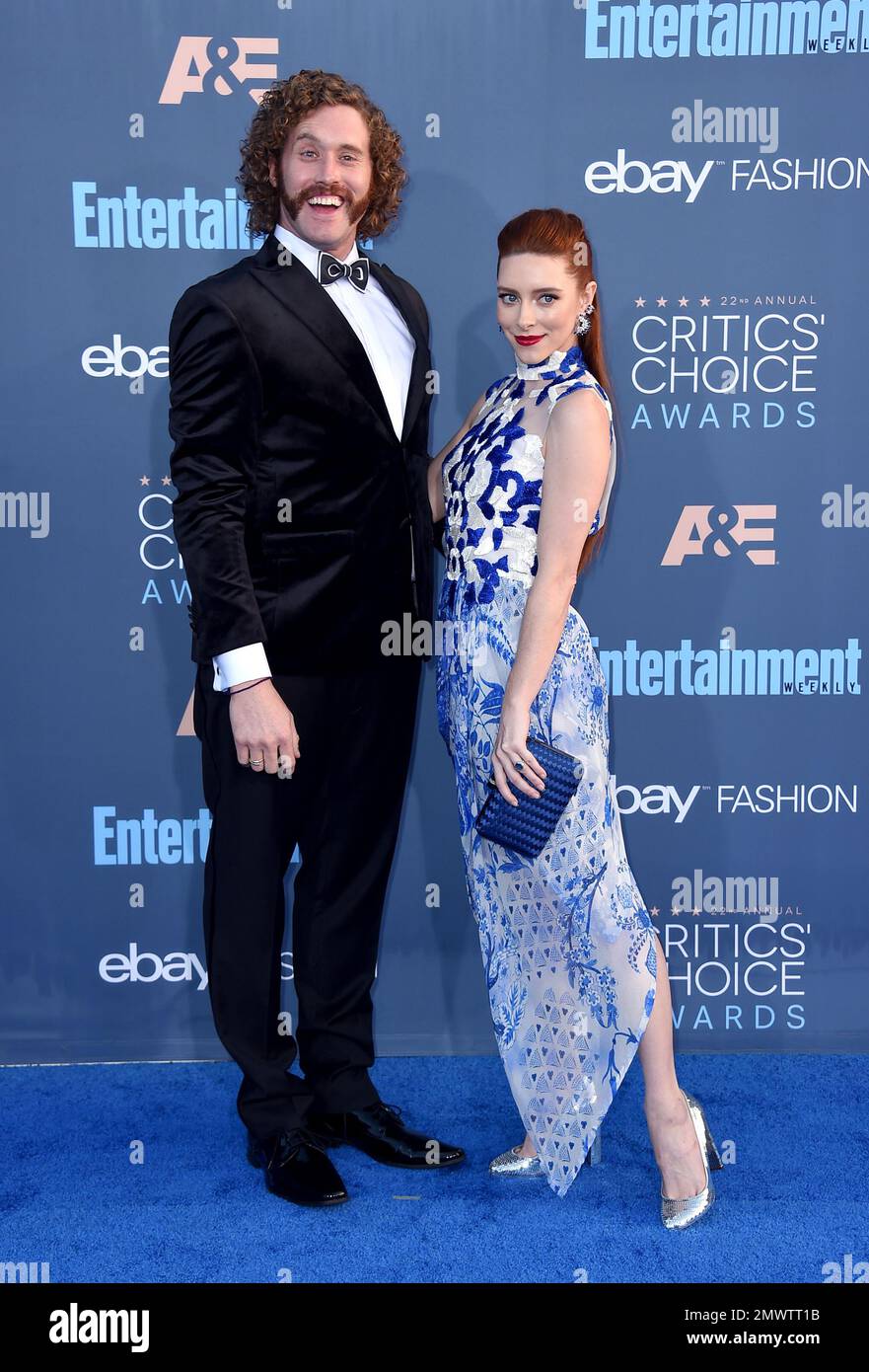 T. J. Miller, left, and Kate Gorney arrive at the 22nd annual Critics ...