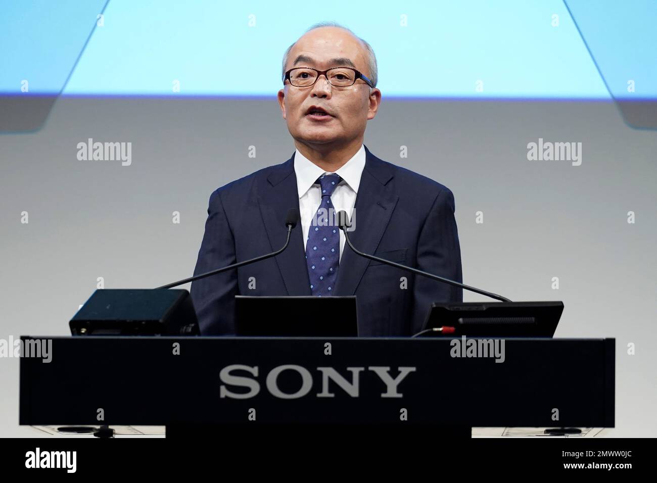 Chief Financial Officer of Sony Corp. Hiroki Totoki speaks during a ...