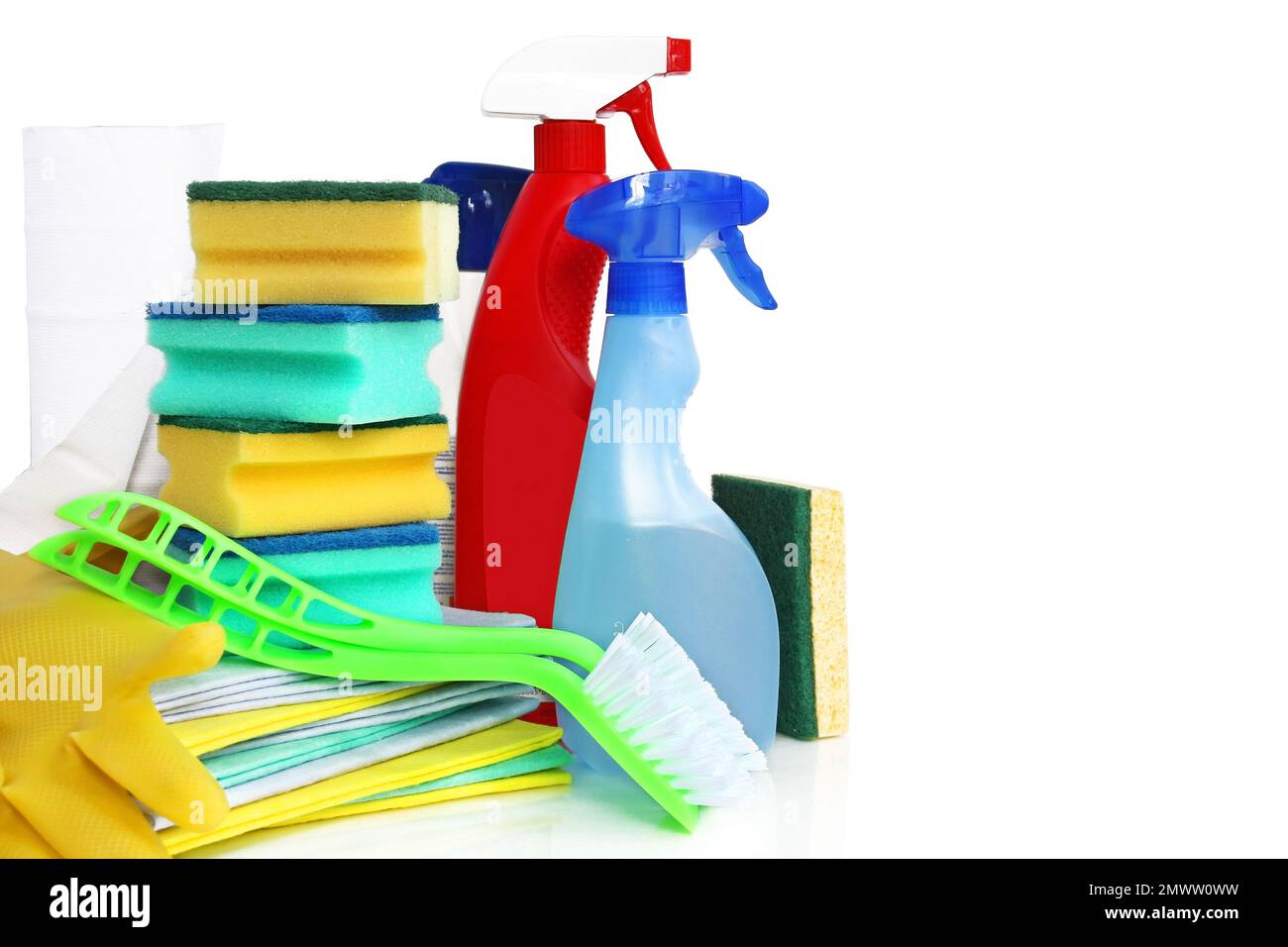 Cleaning stuff against white background Stock Photo - Alamy