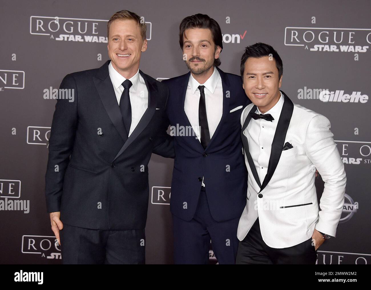 Alan Tudyk, from left, Diego Luna and Donnie Yen arrive at the world premiere of "Rogue One: A ...