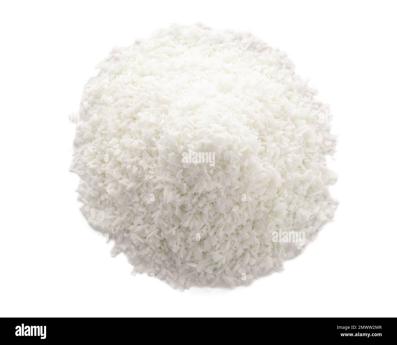 Heap of fresh coconut flakes isolated on white, top view Stock Photo ...