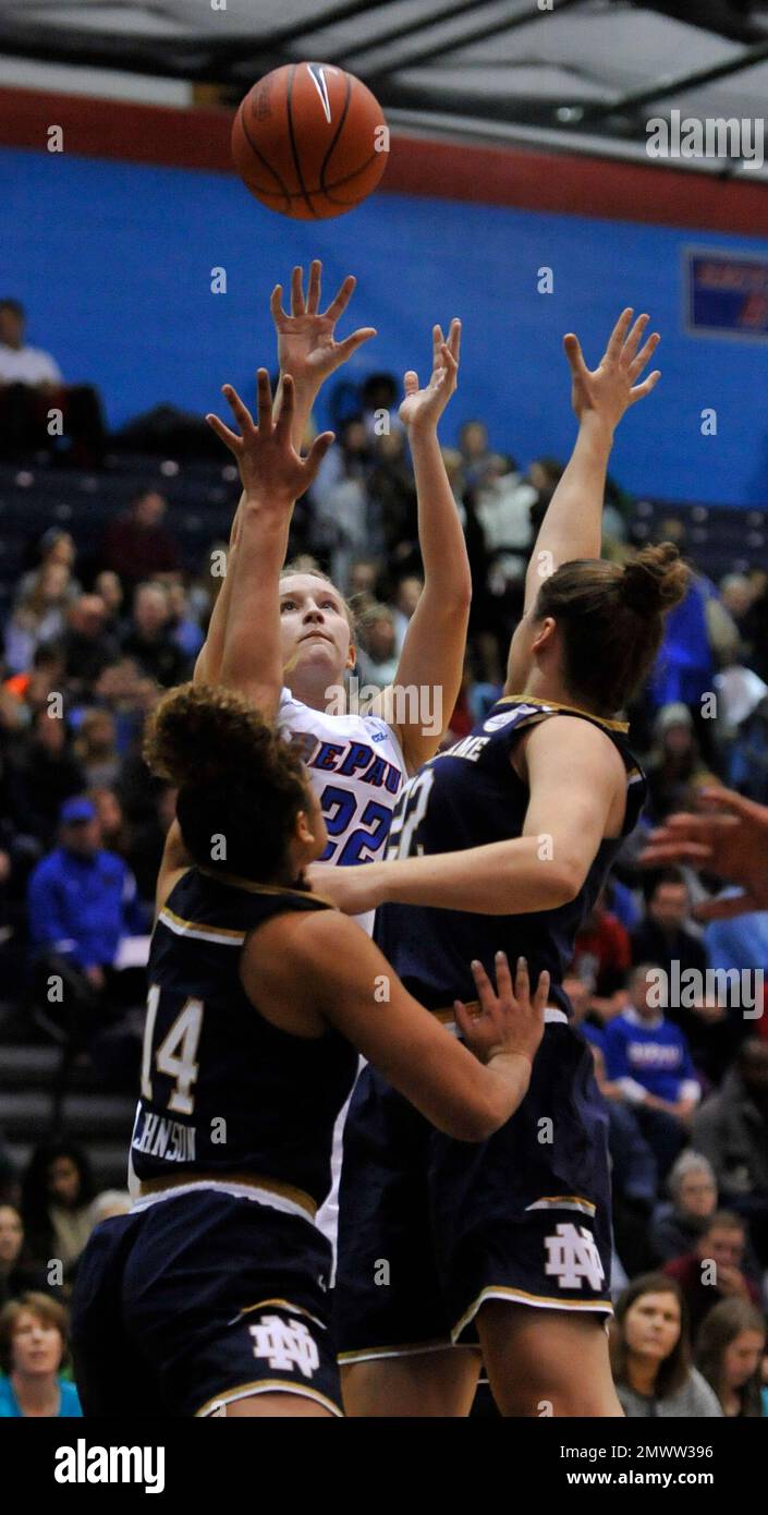 DePaul's Brooke Schulte (22) goes up to shoot against Notre Dame's ...