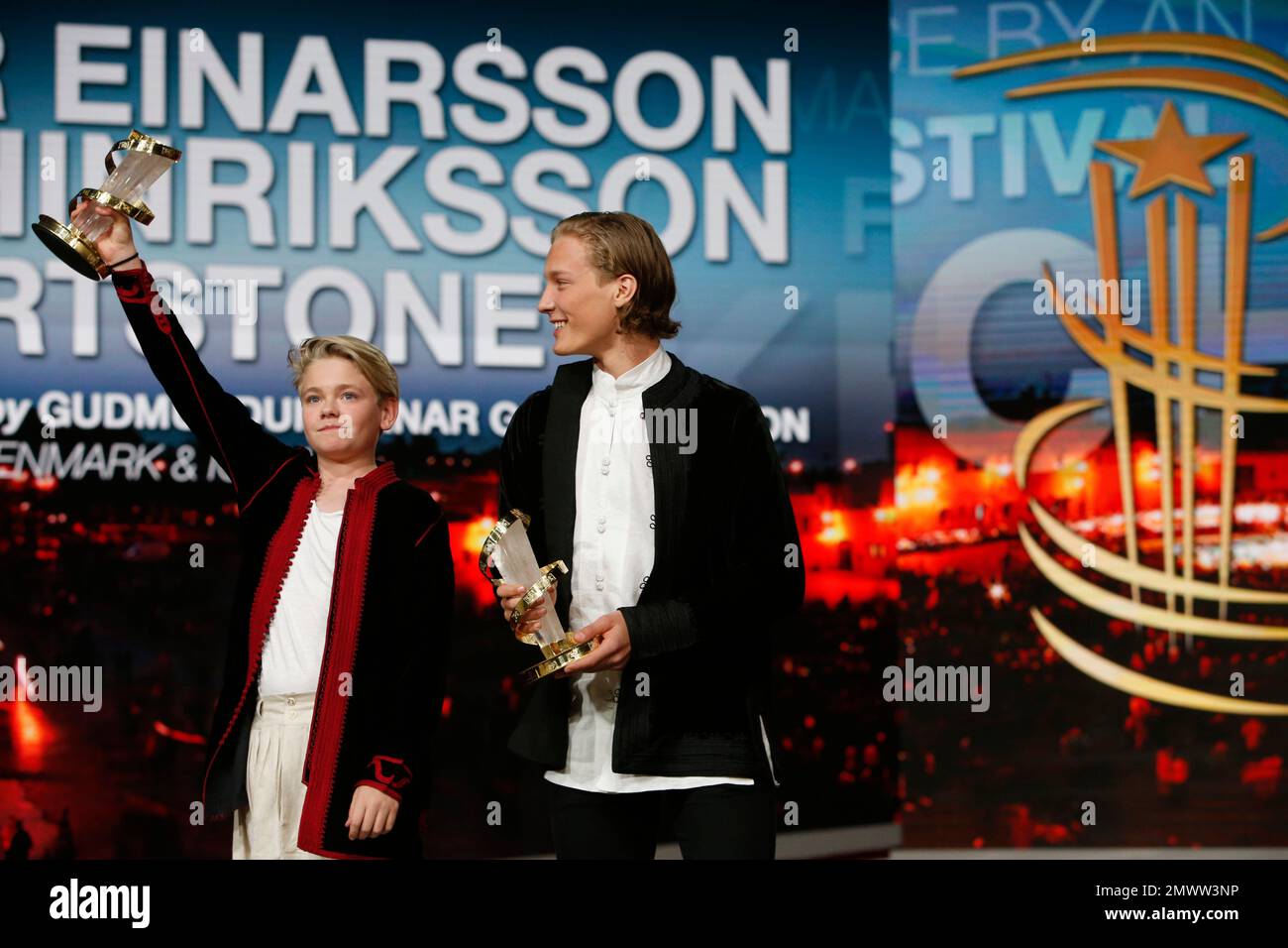 Baldur Einarsson, left, and Blaer Hinriksson pose for photographers after winning the Best ...