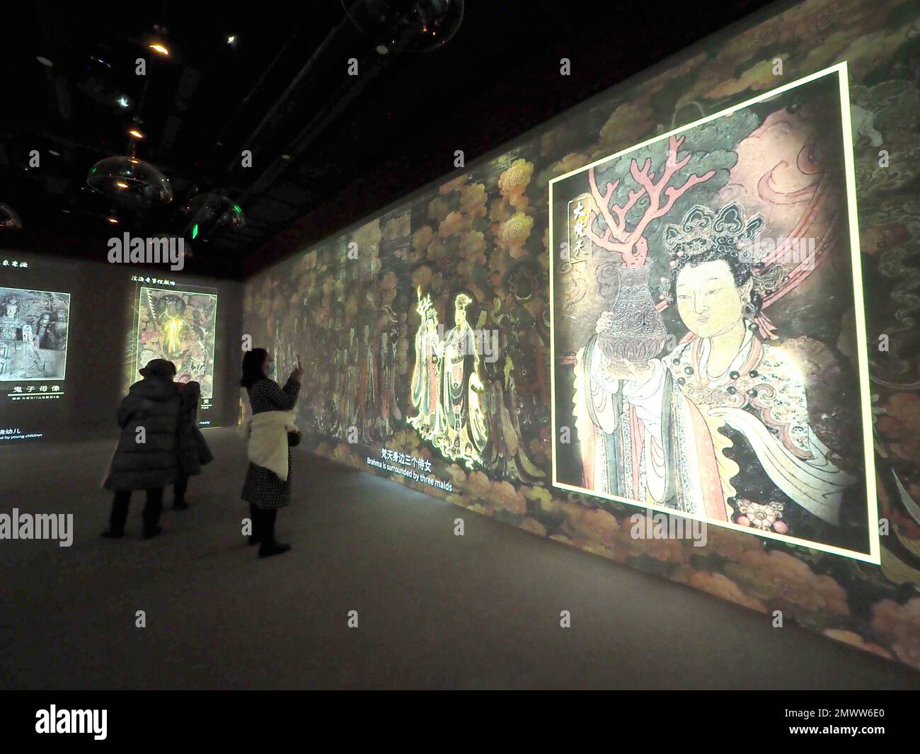 People visit Fahai Temple Mural Art Center in Shijingshan scenic spot ...