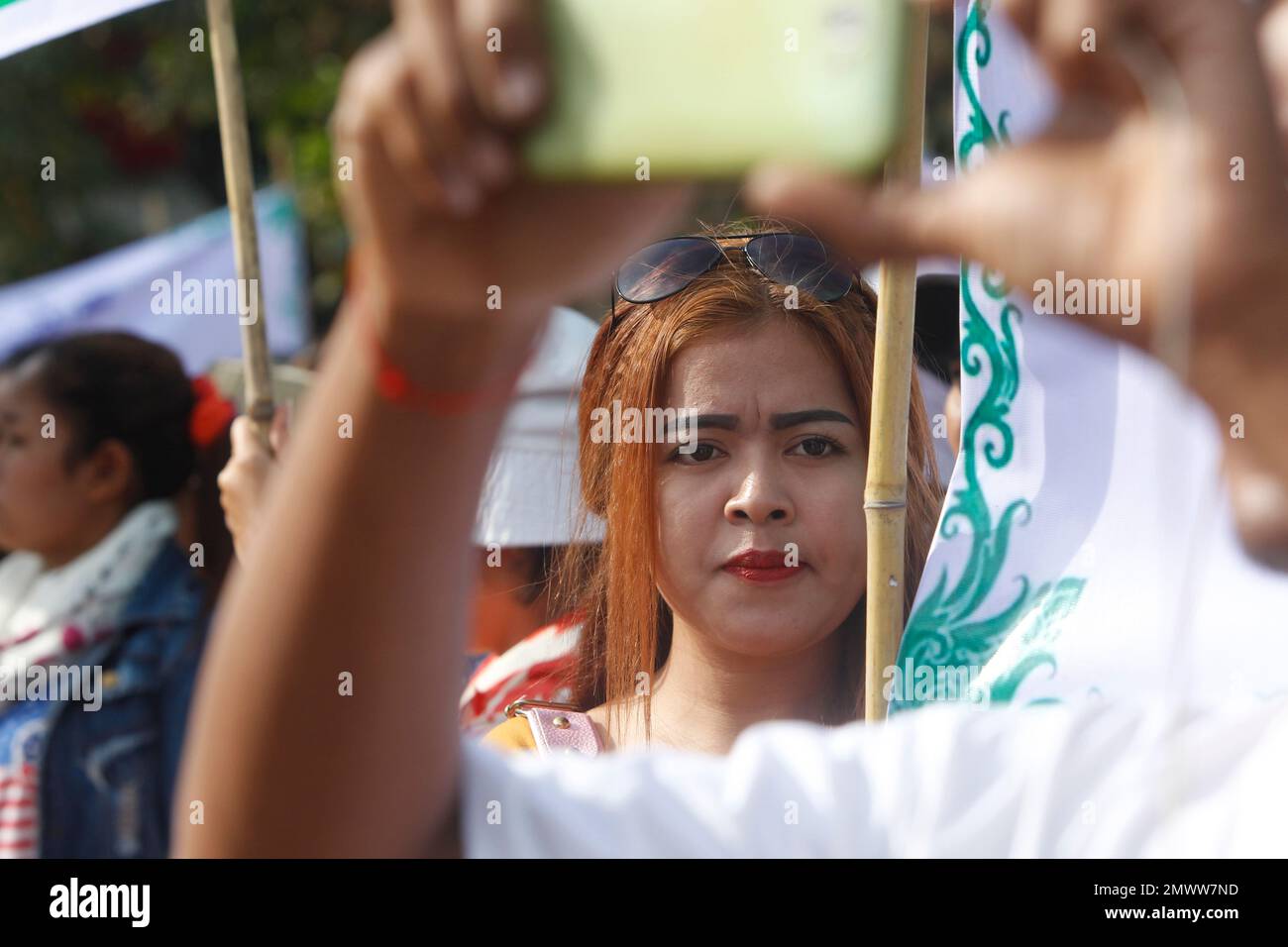 Cambodian factory workers participate during a rally marking Human ...