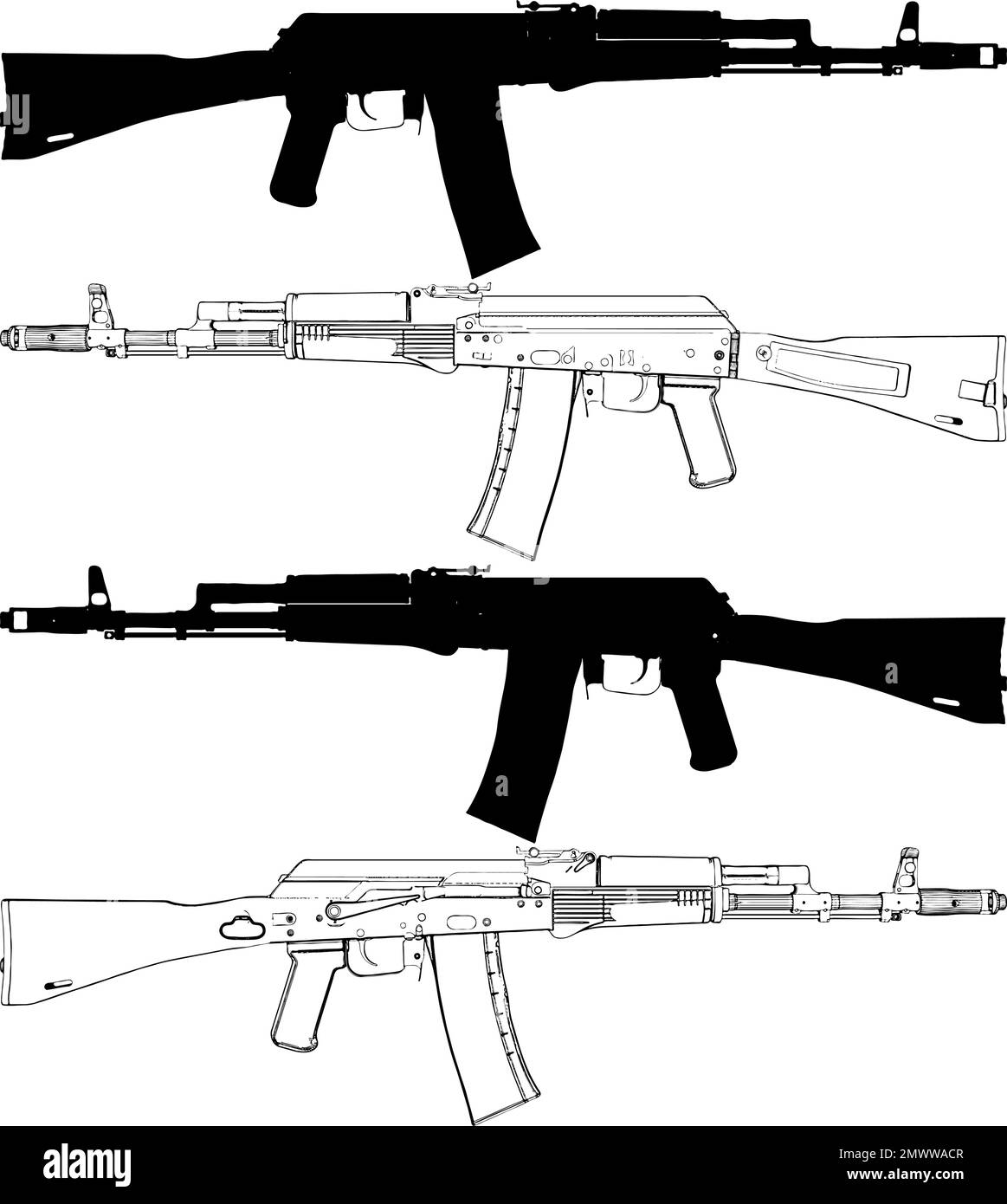 Assault Rifle Vector. Automatic Gun fire rifle with silhouette included ...