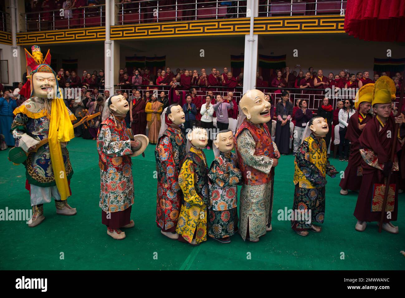 Tibetan Buddhist monks perform a dance called 'cham' wearing ...