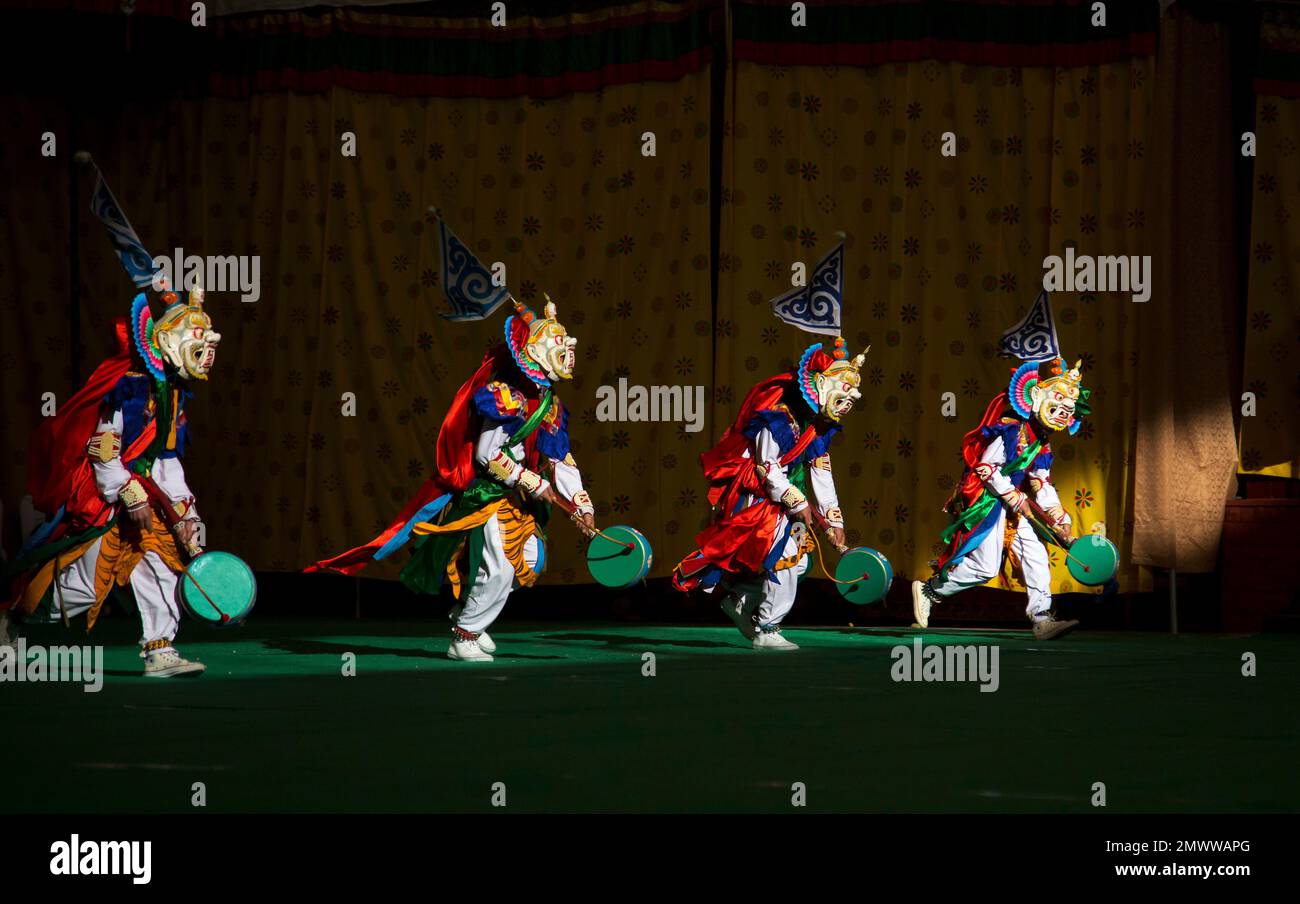 Tibetan Buddhist monks perform a dance called 'cham' wearing ...