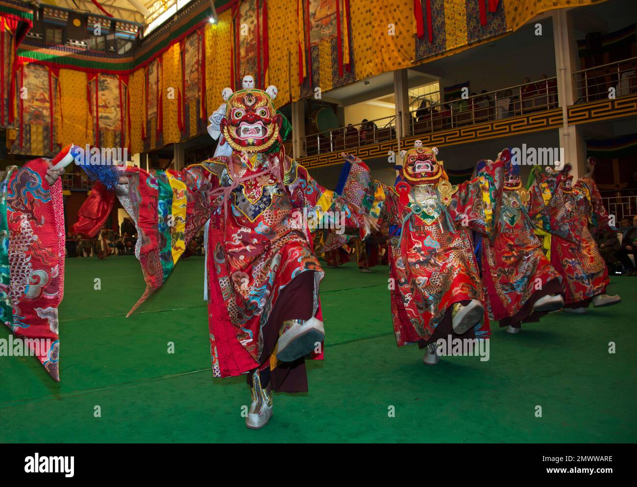 Tibetan Buddhist monks perform a dance called 'cham' wearing ...
