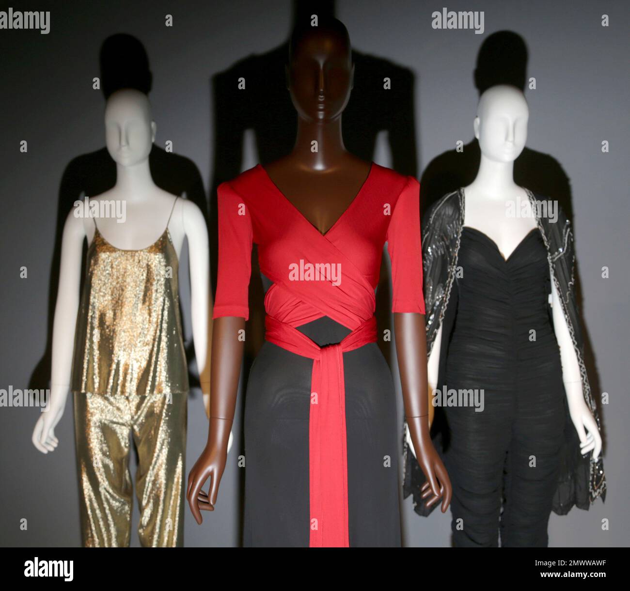 A dress by Scott Barrie, center, is displayed with other clothes at the ...