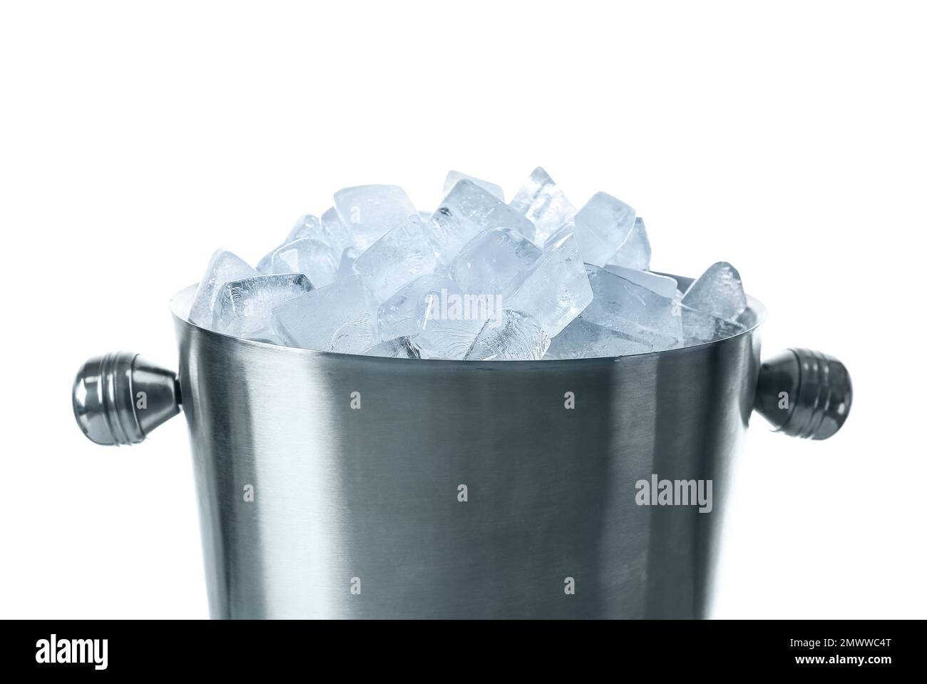 Ice cubes in bucket isolated on white Stock Photo - Alamy