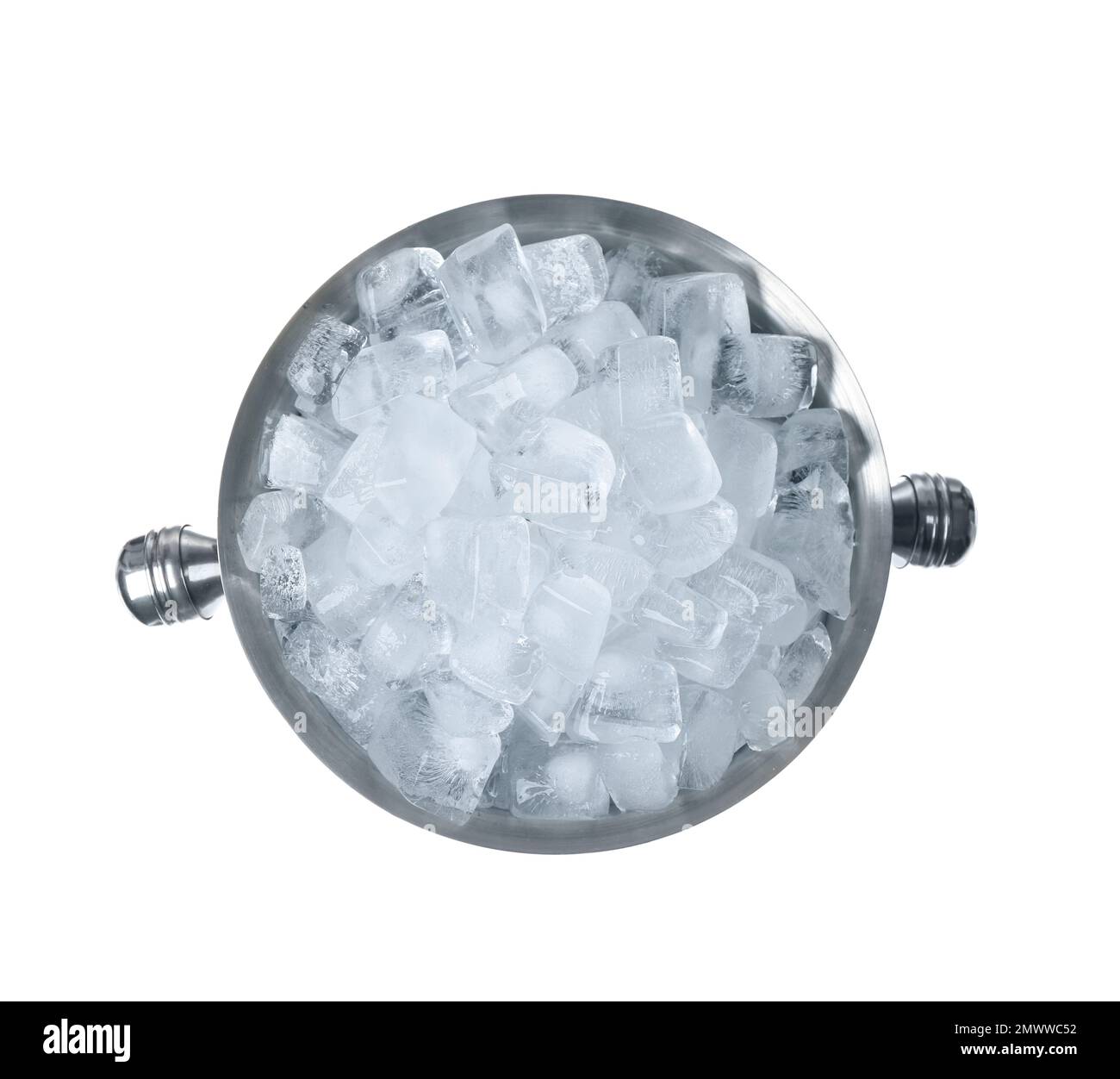 Ice cubes in bucket isolated on white, top view Stock Photo - Alamy