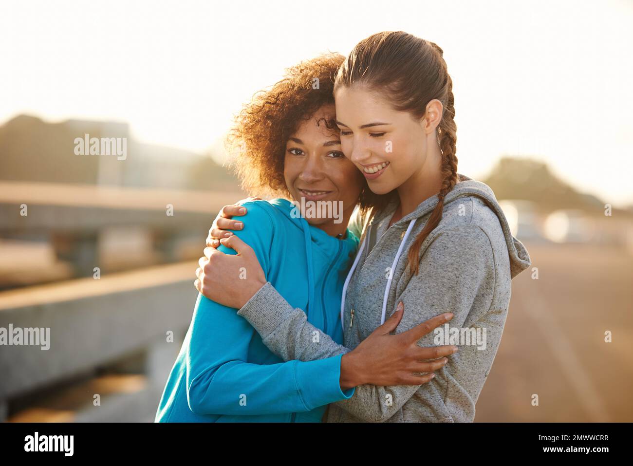 Celebrating the longest run ever. Portrait of two female joggers ...