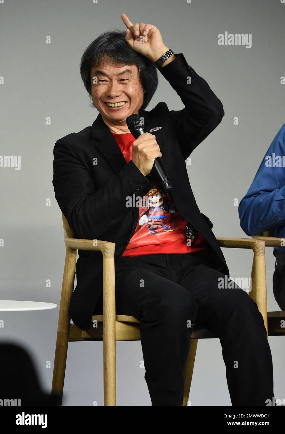 Japanese video game designer and producer Shigeru Miyamoto makes an ...
