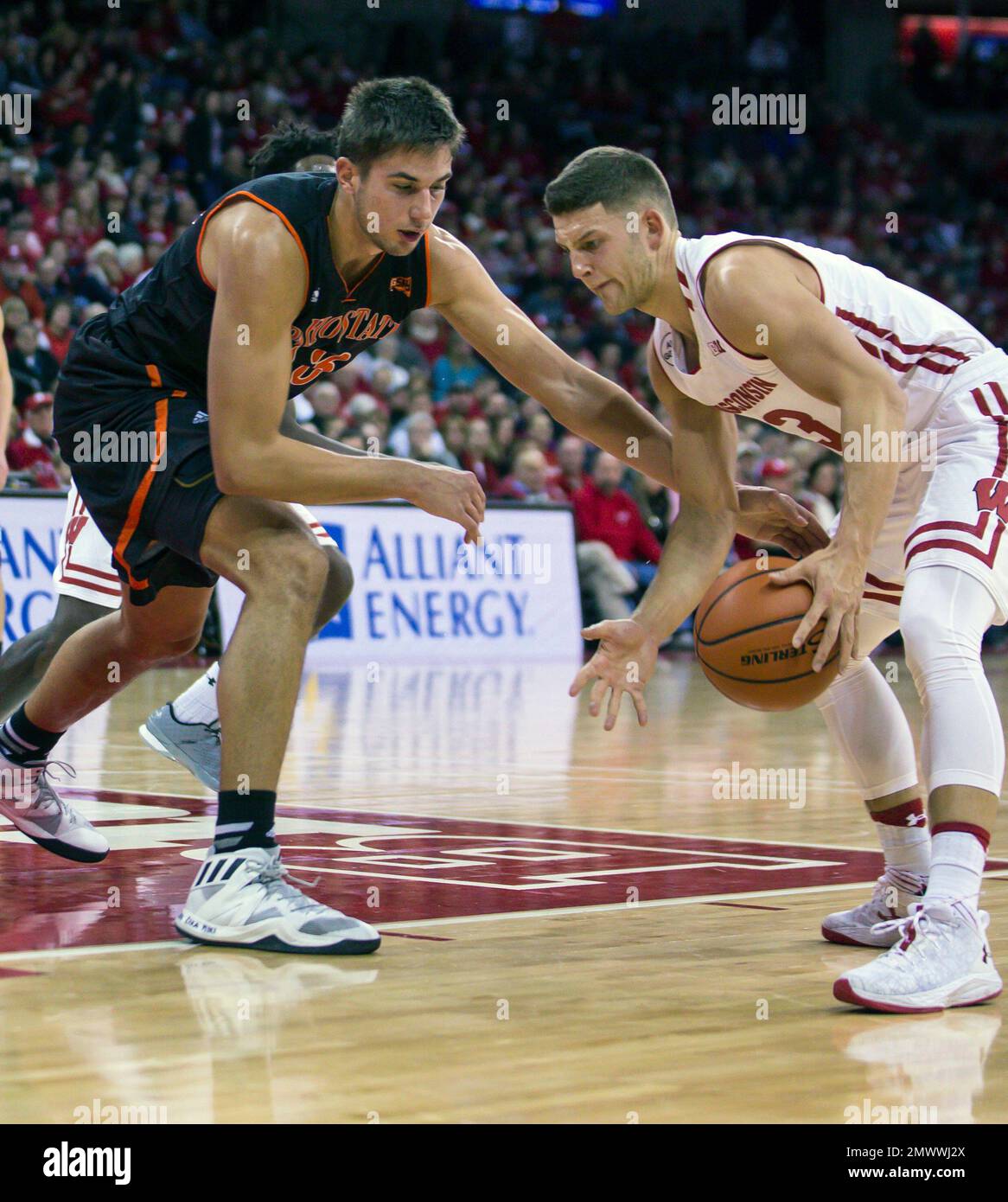 Wisconsin's Zak Showalter (3) steals the ball away from Idaho State's ...