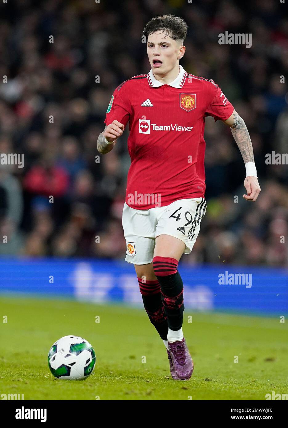 Manchester, England, 1st February 2023. Alejandro Garnacho of Manchester United during the ...