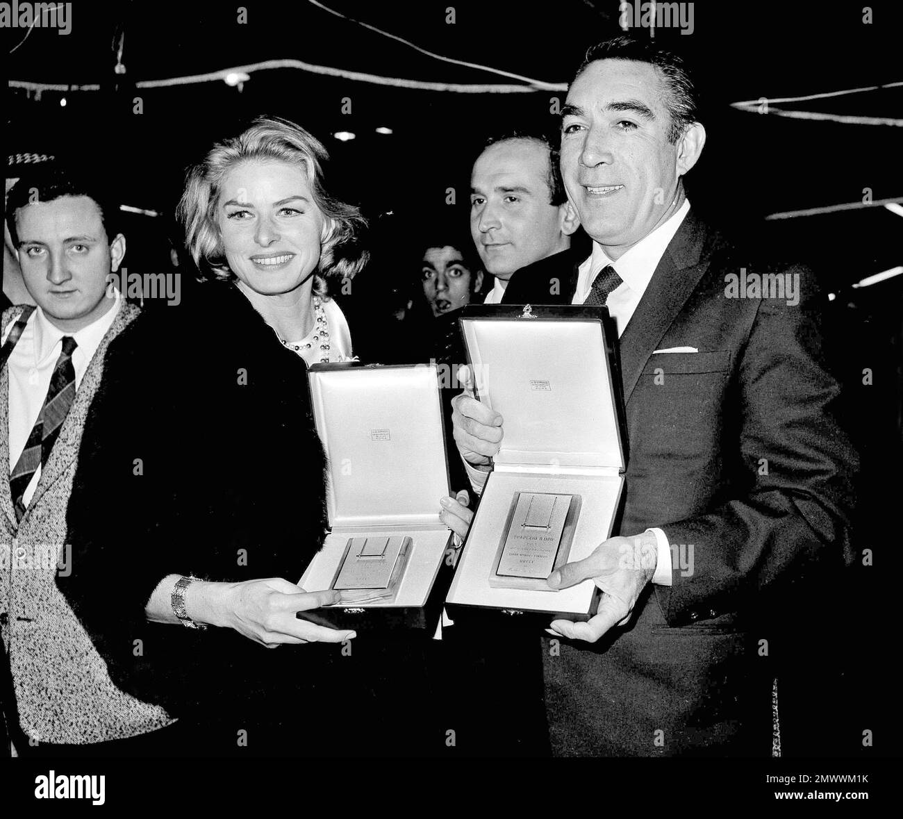 Swedish actor Ingrid Bergman and Hollywood's Anthony Quinn hold the ...