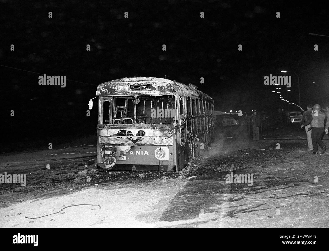 Seen here are the remains of bus after it was high jacked and attacked ...