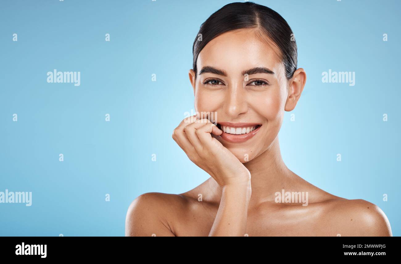 Skincare, beauty and portrait of a woman in a studio with a cosmetic ...