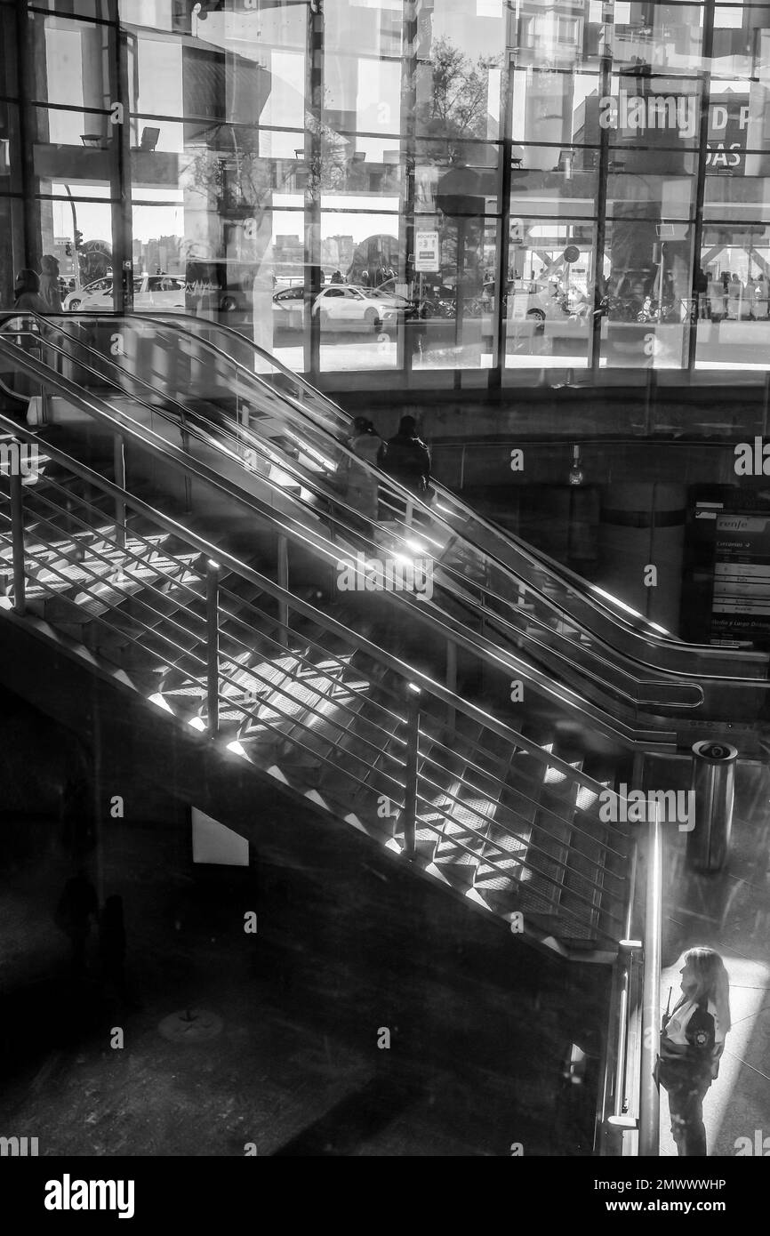 Vetrtical view of one of the exits from Atocha railway station with ...