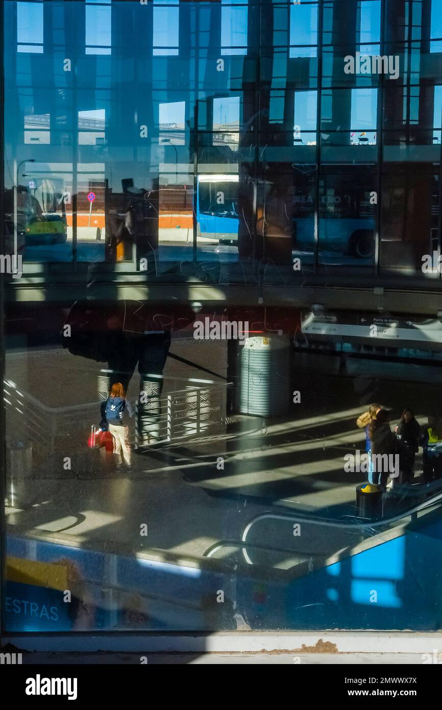 View of people using one of the exits from Atocha railway station with ...