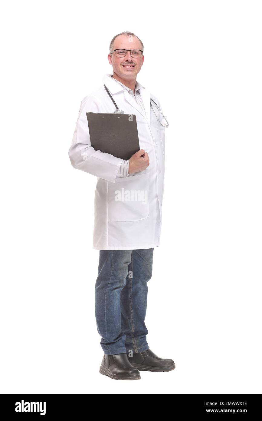 Side view of concentrated male doctor writing reports Stock Photo - Alamy
