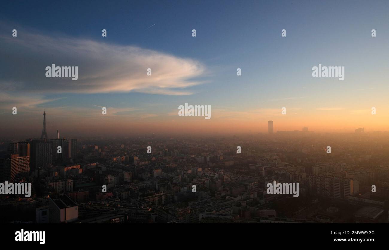 The Eiffel Tower and The Montparnasse Tower are seen from the Generali ...