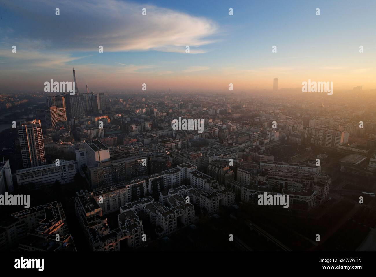 The Eiffel Tower and The Montparnasse Tower are seen from the Generali ...