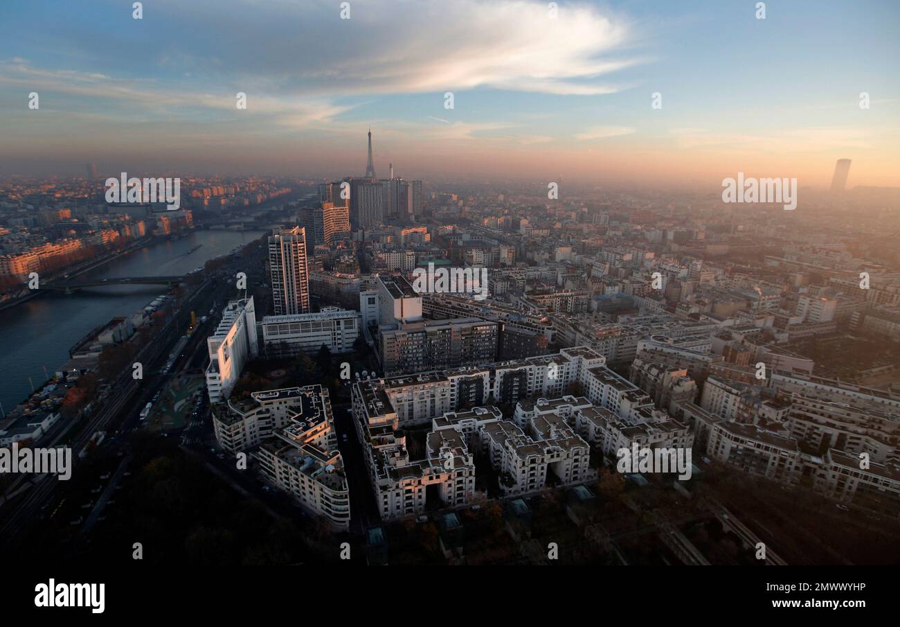 The Eiffel Tower and The Montparnasse Tower are seen from the Generali ...
