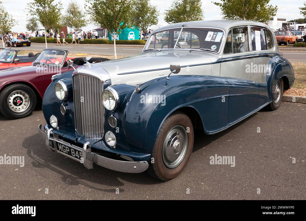 Three-quarter Front View of a Blue and Silver, 1951 Bentley MkVI, on ...