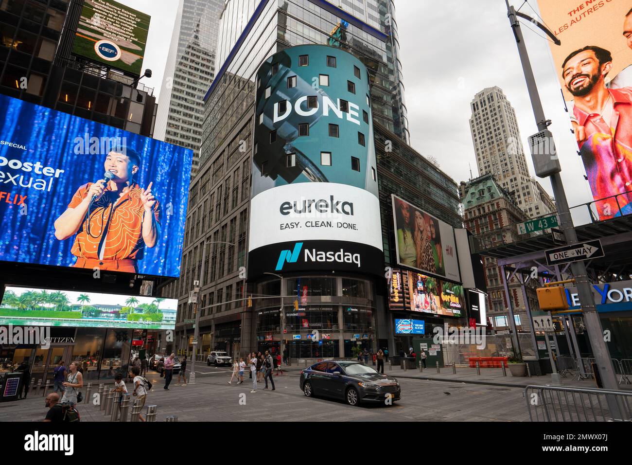 Eureka ads is seen on the Nasdaq MarketSite's digital billboard in ...