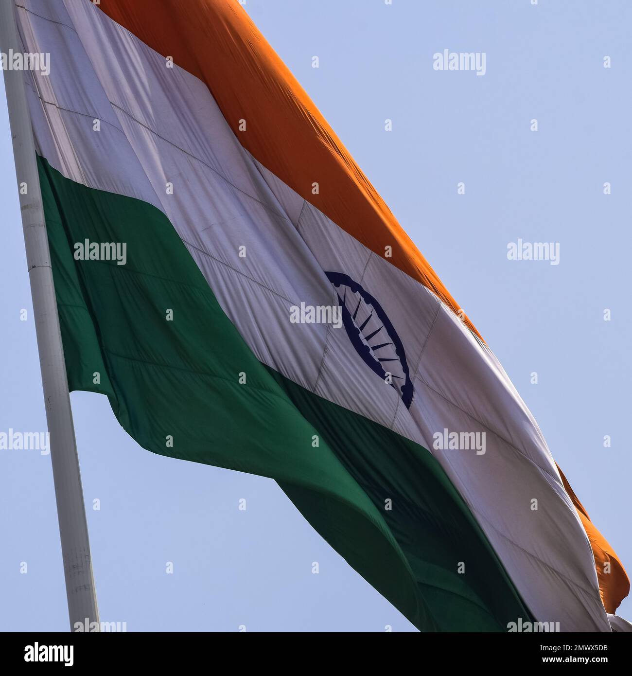 India flag flying high at Connaught Place with pride in blue sky, India ...