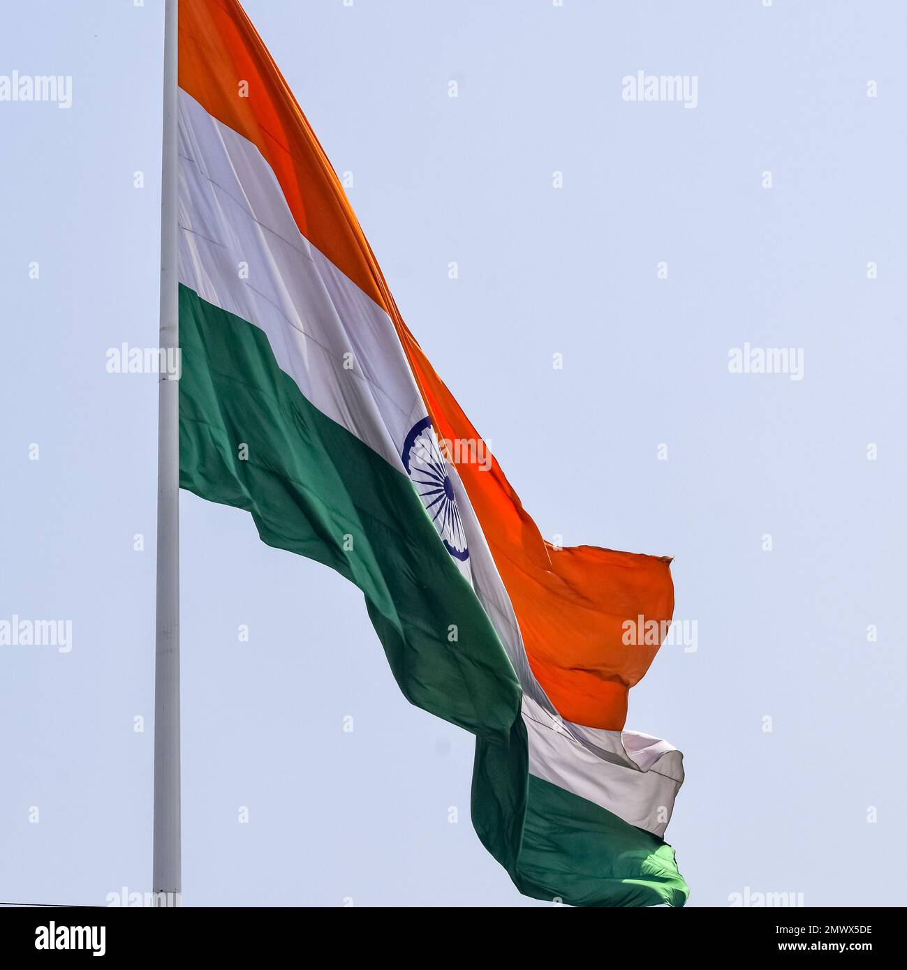 India flag flying high at Connaught Place with pride in blue sky, India ...