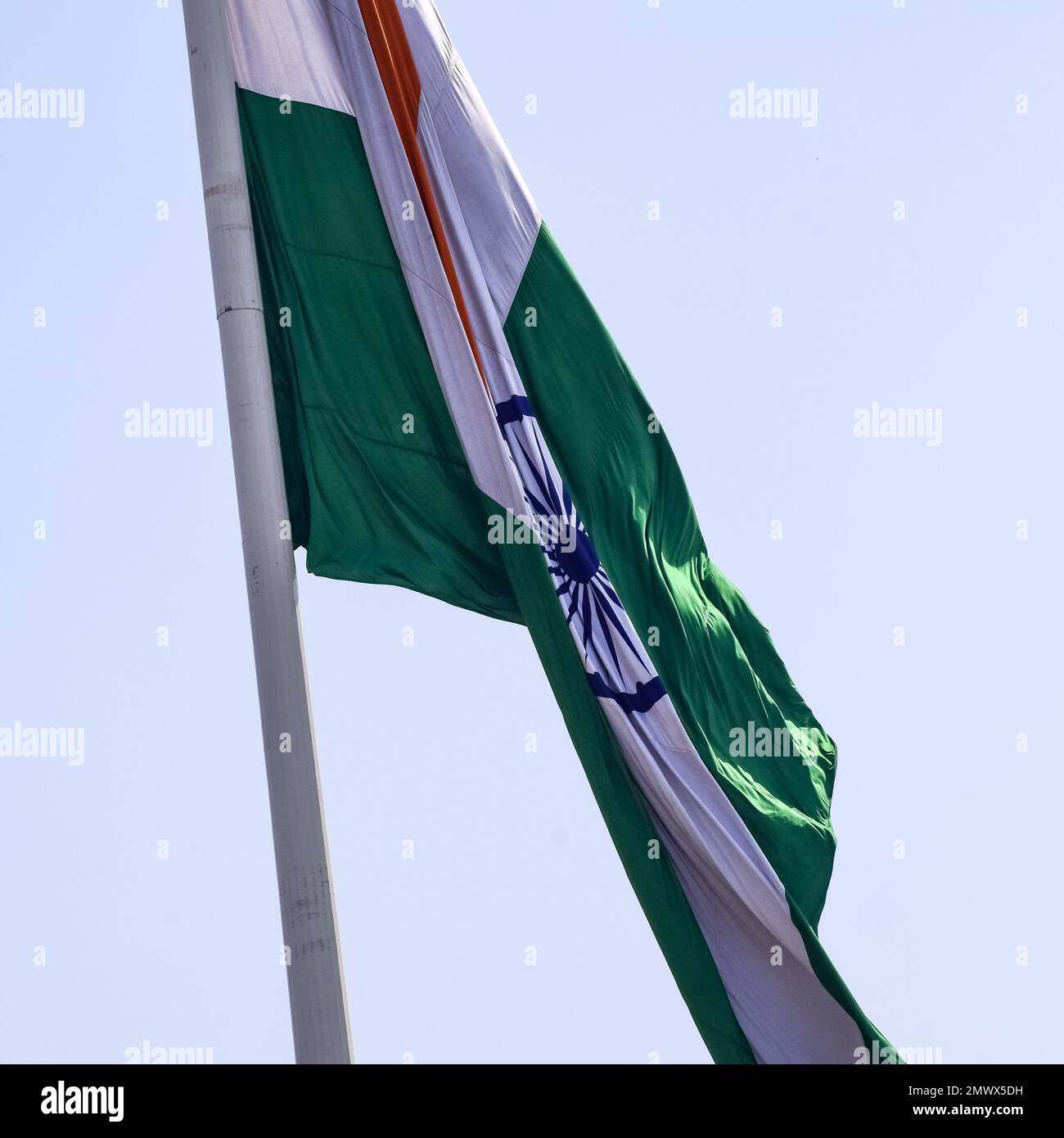 India flag flying high at Connaught Place with pride in blue sky, India ...