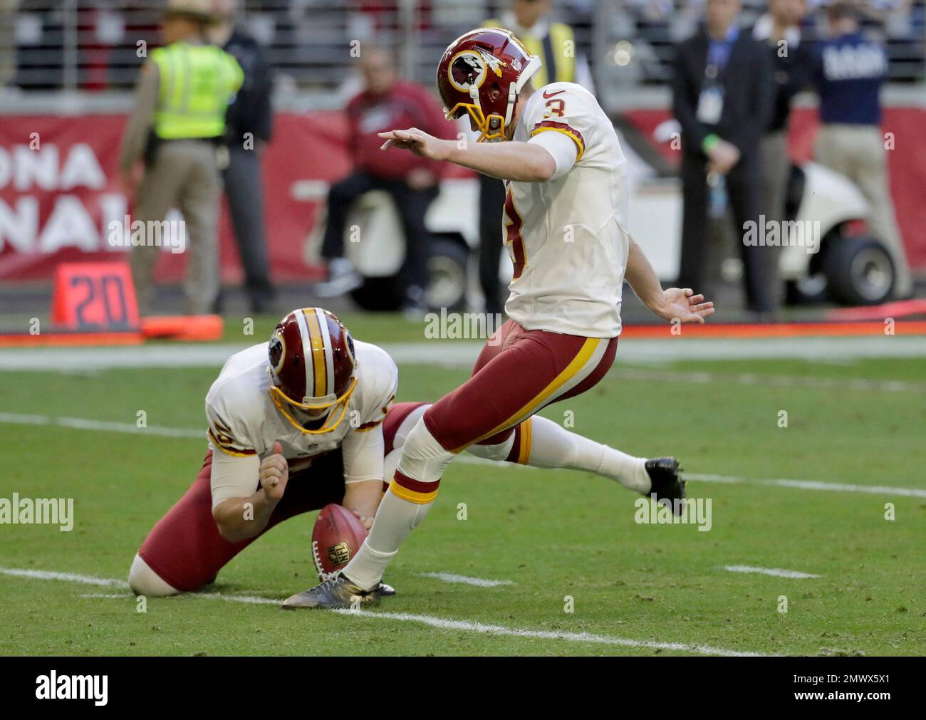 Washington Redskins kicker Dustin Hopkins (3) kicks a field goal as ...