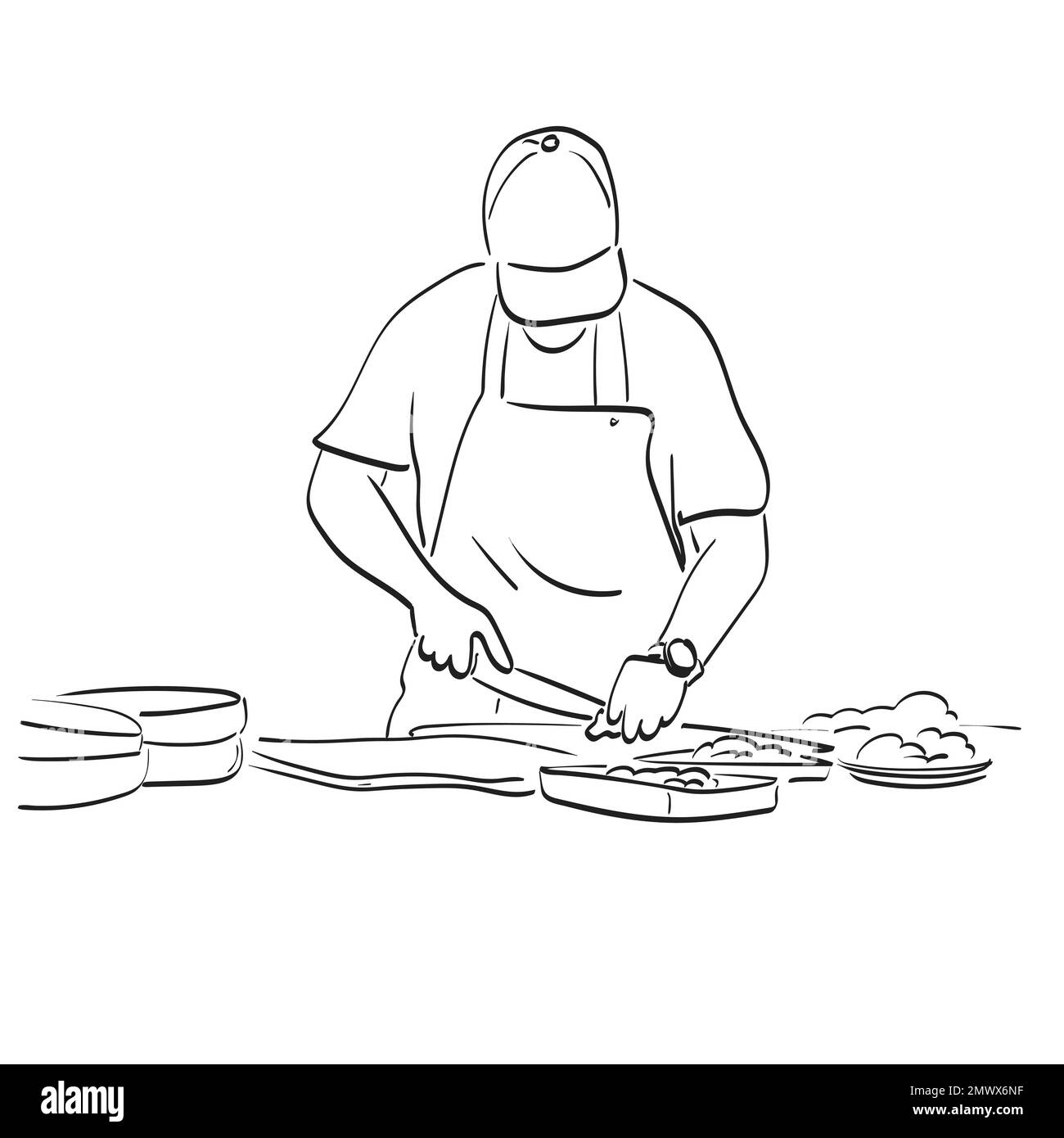 half length of male chef making food illustration vector hand drawn ...
