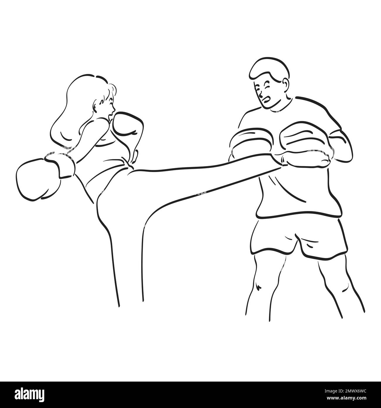 young woman doing kickboxing training with her coach illustration ...