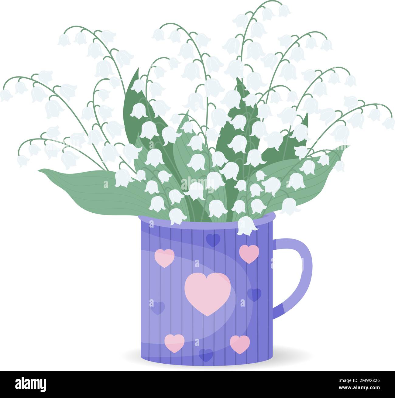 Spring cup with bouquet of white lilies of the valley. Vector ...