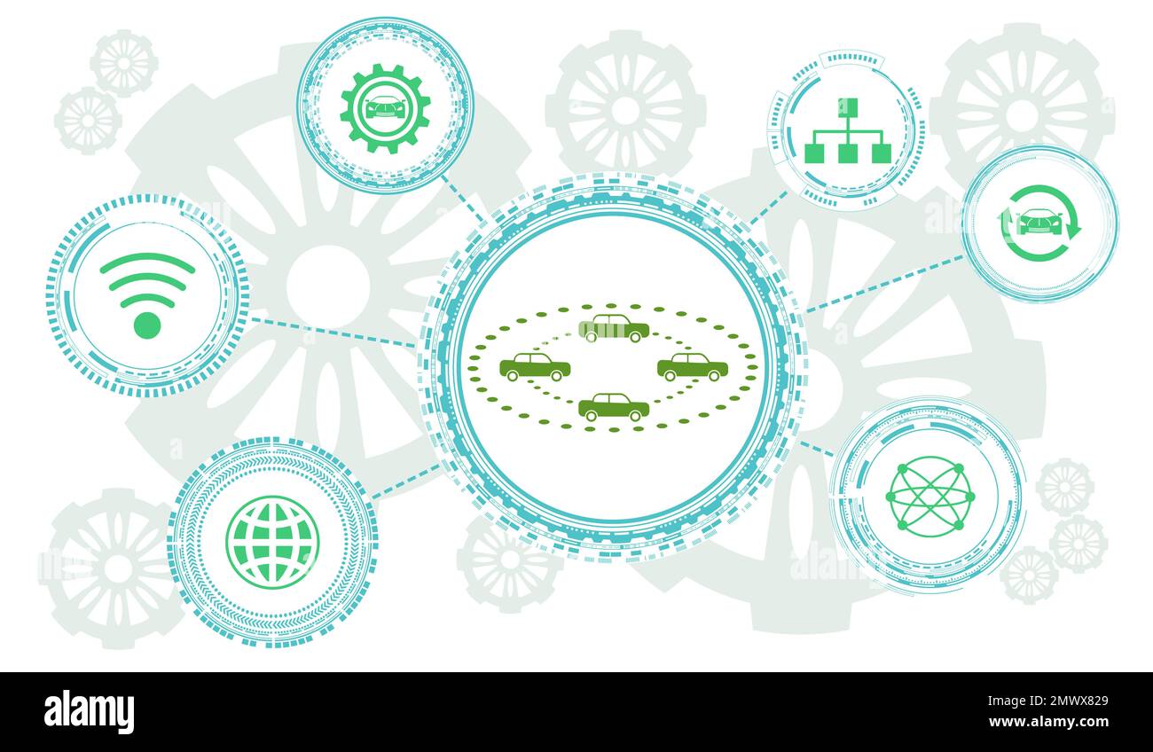 Concept of connected cars with connected icons Stock Photo - Alamy