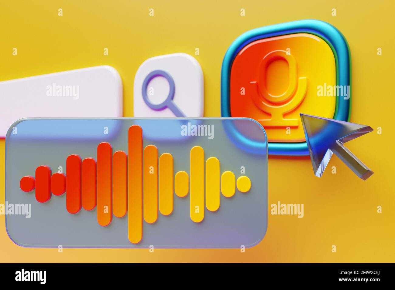 3d illustration, microphone button for audio search on the internet ...