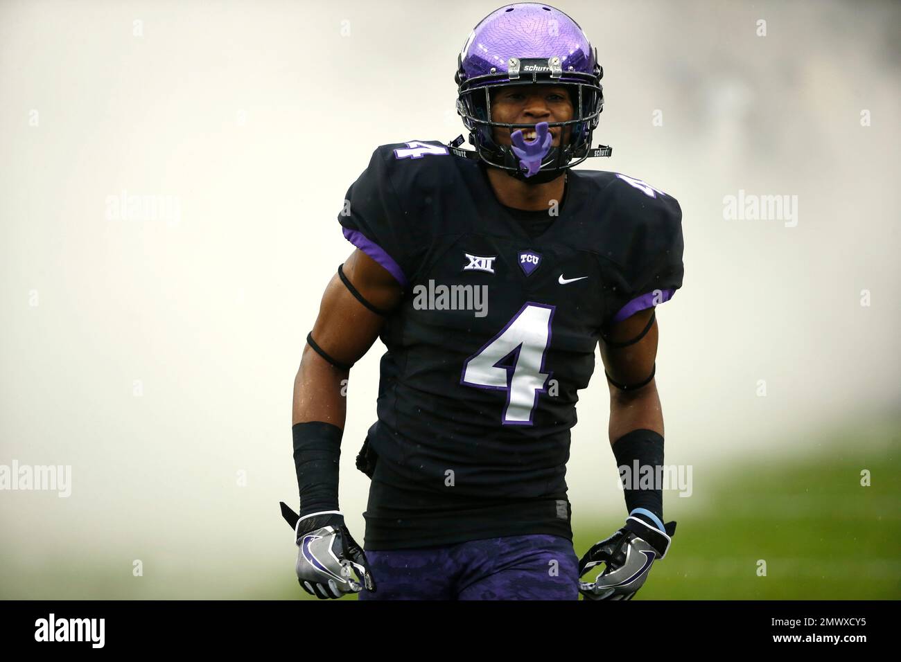 TCU wide receiver Isaiah Graham (4) takes the field before TCU plays ...